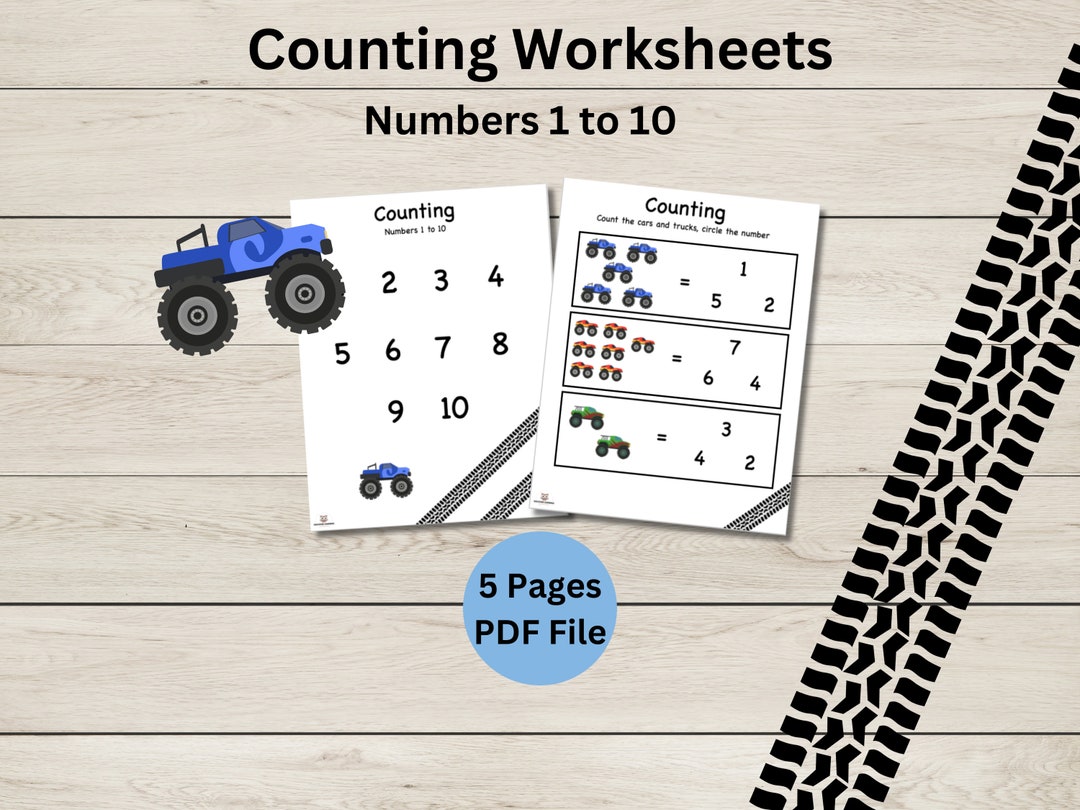 Counting Worksheets - Numbers 1 to 10 - Monster Trucks and Cars ...