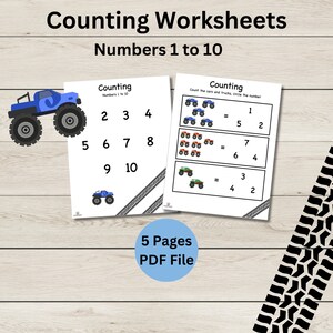 Counting Worksheets - Numbers 1-10 - Monster Trucks - Etsy