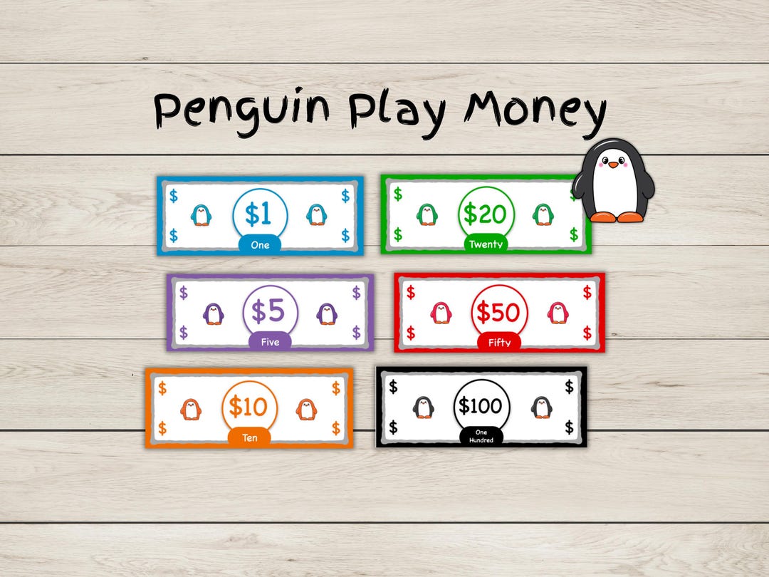 Penguin Play Money - Printable PDF File - Colorful Pretend Play Money ...