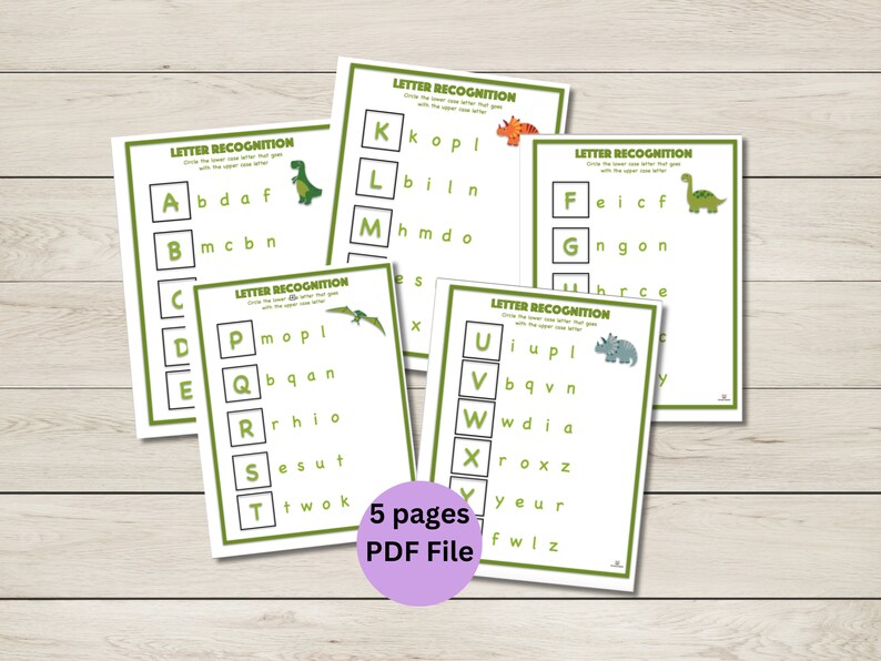 Alphabet Worksheets Match Uppercase and Lowercase Letters Dinosaurs ...