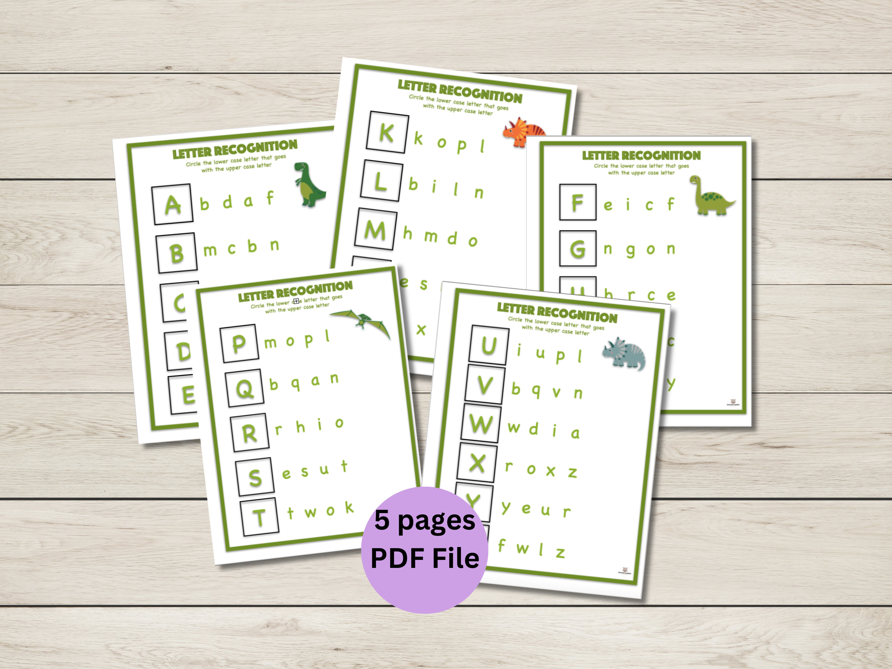 Alphabet Worksheets Match Uppercase and Lowercase Letters Dinosaurs ...