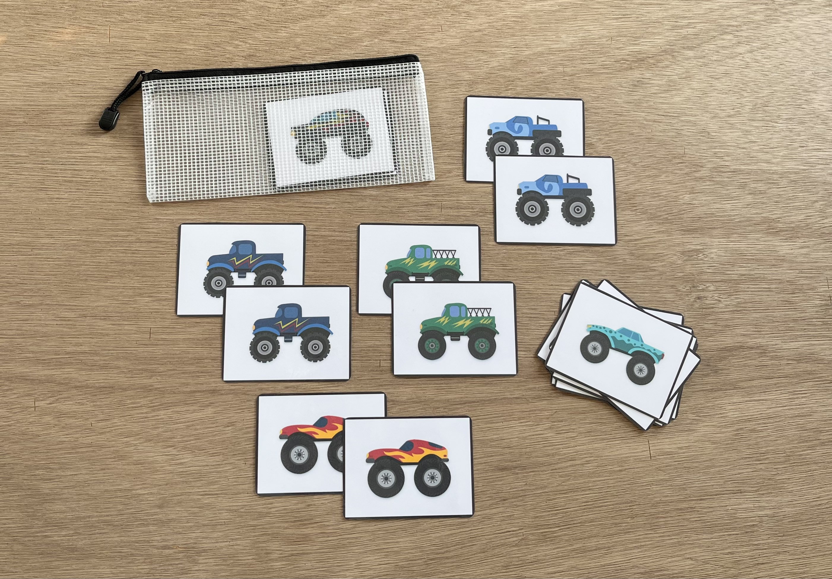 Monster Trucks & Cars Memory Match Game: Laminated With Zip Pouch - Etsy
