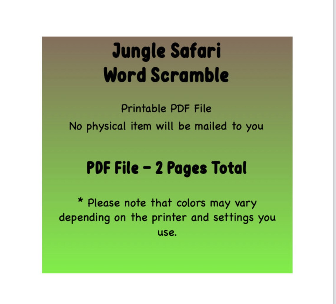 Jungle Safari Word Scramble Party Game, Classroom Game, Road Trip Game ...