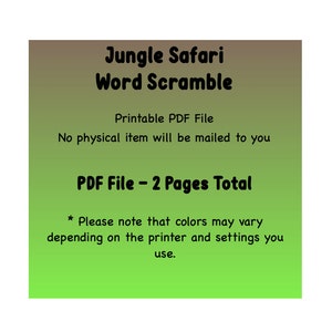 Jungle Safari Word Scramble - Party Game, Classroom Game, Road Trip ...
