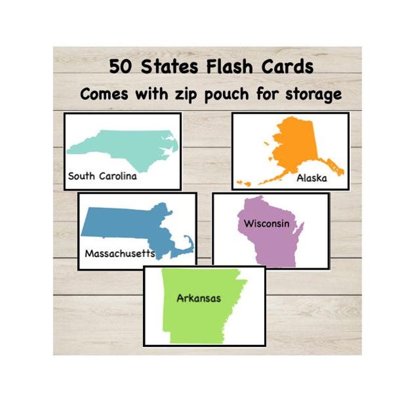 50 United States Flash Cards - Laminated - Comes With Zip Pouch - Etsy