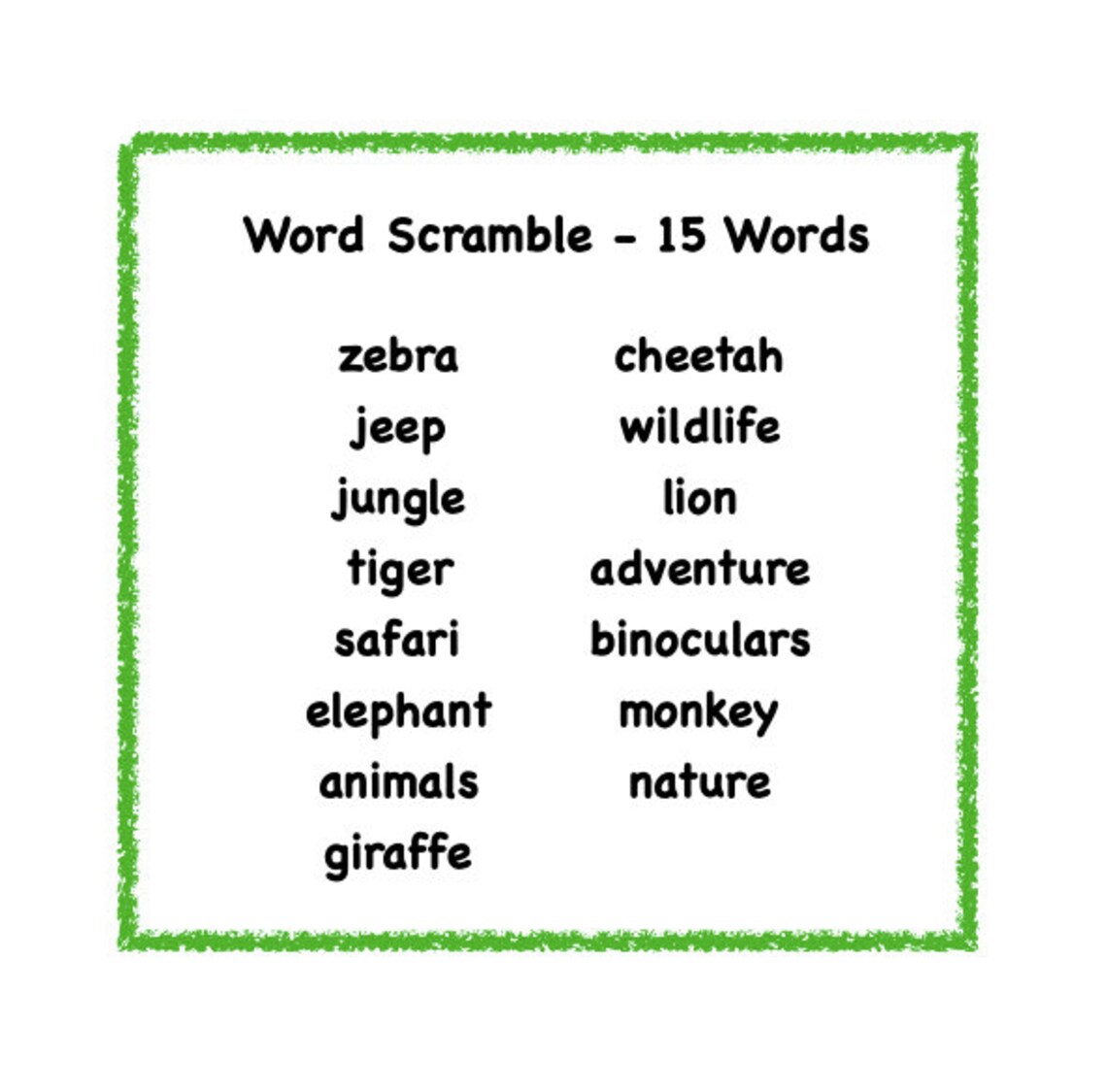 Jungle Safari Word Scramble Party Game, Classroom Game, Road Trip Game ...