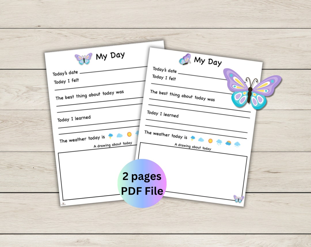 Kids Printable Daily Journal - Butterfly - My Day Journal Prompts - PDF ...