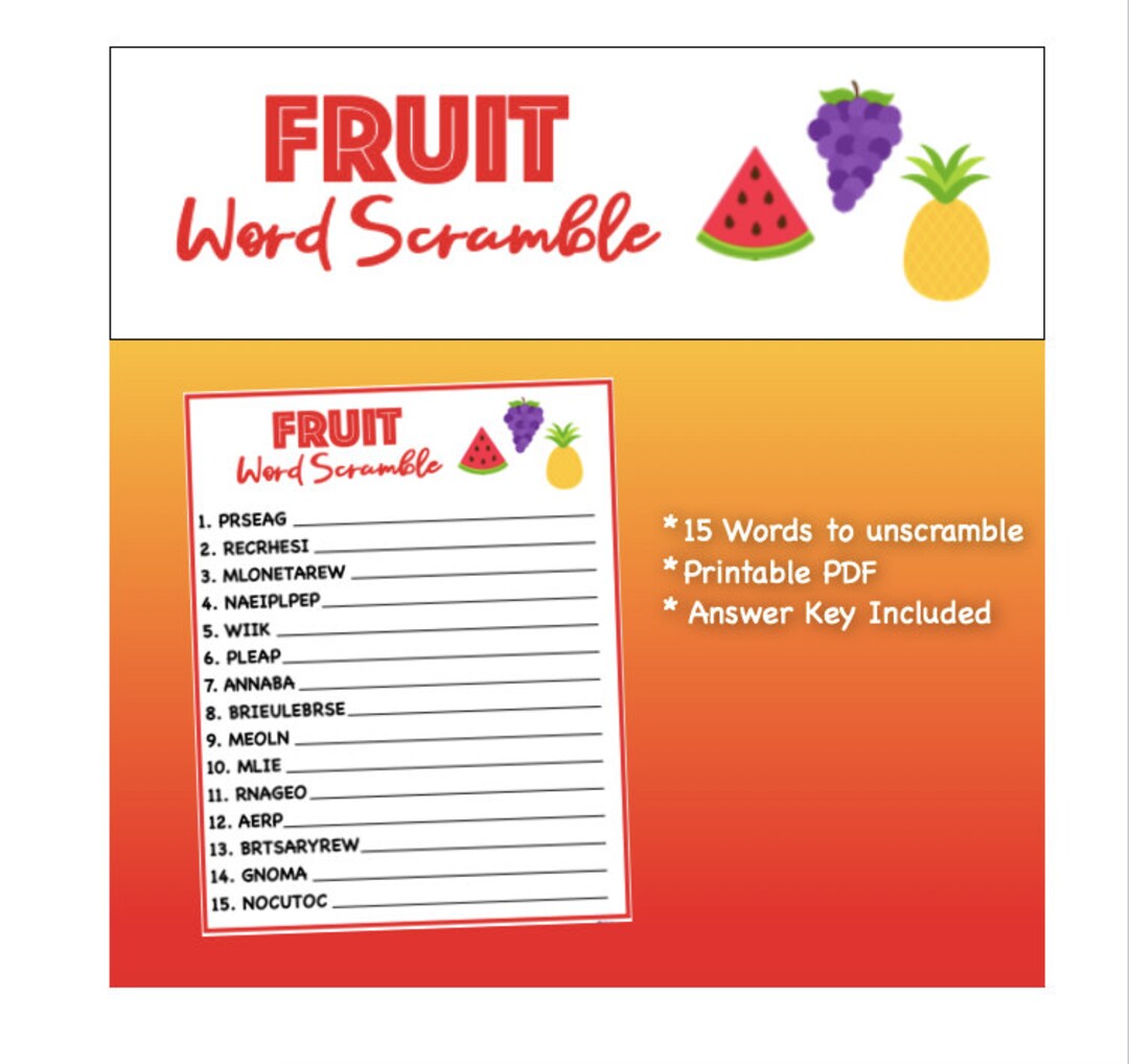 Fruit Word Scramble Printable PDF party Game Classroom - Etsy