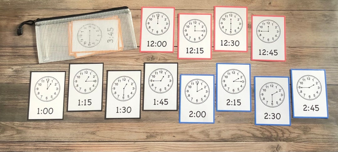 Telling Time Flash Cards - Laminated - 48 Cards - Comes With Zip Pouch ...