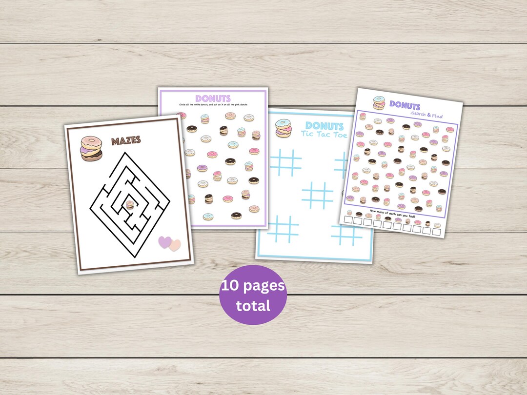 Donut Printable Games Activities I Spy Tic Tac Toe Mazes Fun Party ...