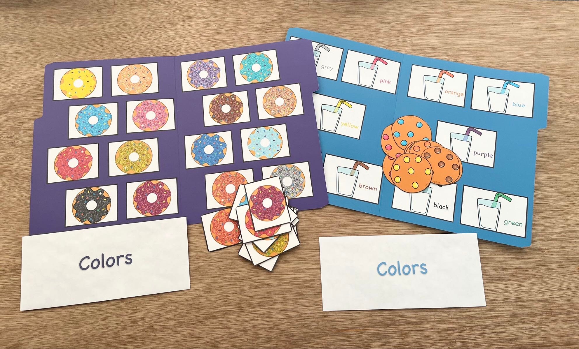Colors File Folder Games, Matching - Set of 2- Donuts, Milk and Cookies ...