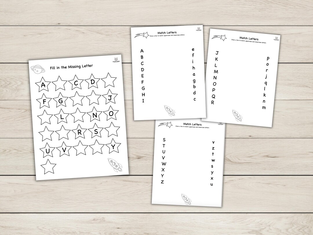 Alphabet Worksheets- Match Letters - Fill in Missing Letters - Space ...