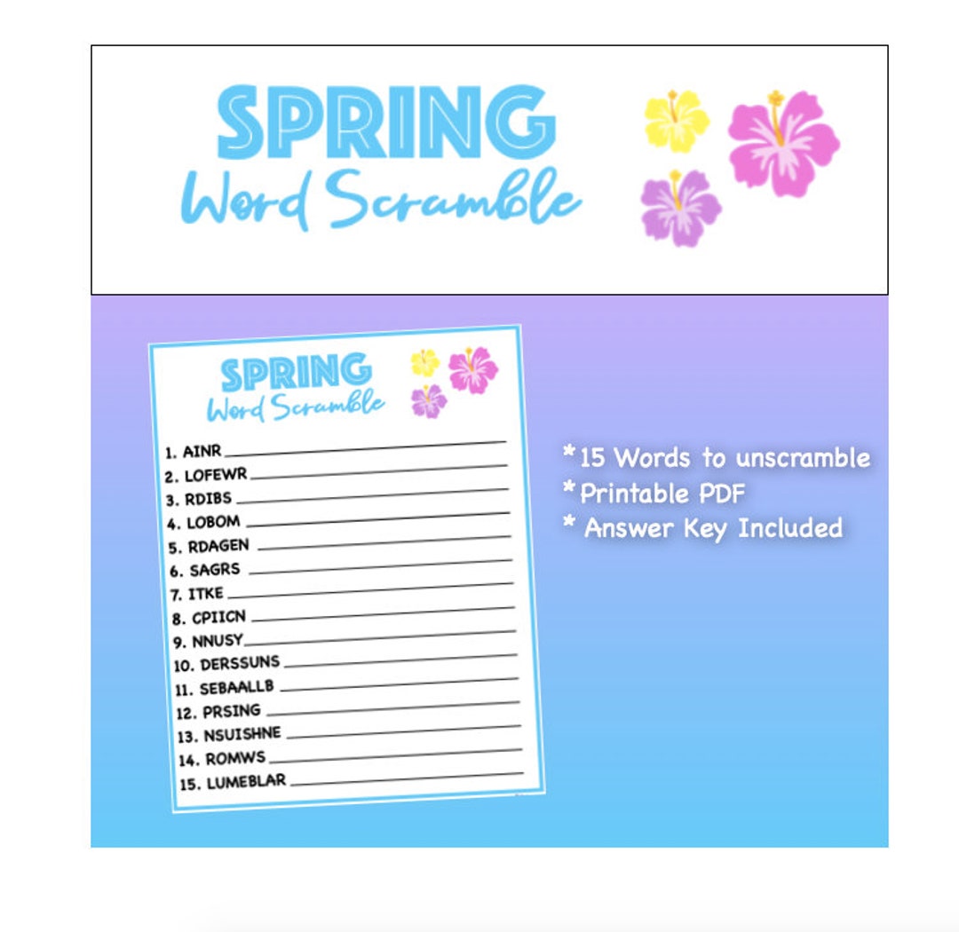 Spring Word Scramble - Printable PDF - Party Game, Classroom Game ...