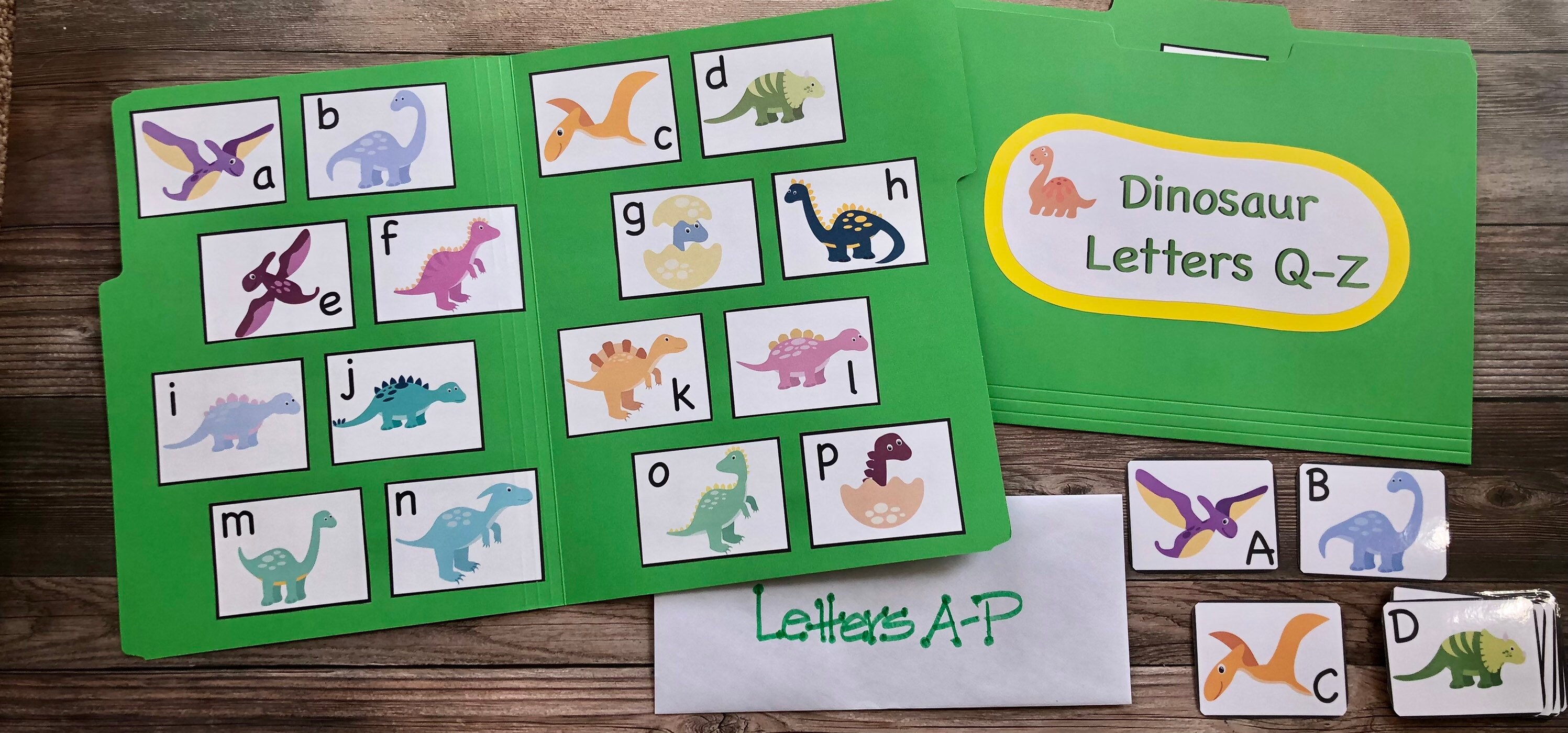 Alphabet File Folder Games - Match Upper Lower Case Letters Dinosaurs ...
