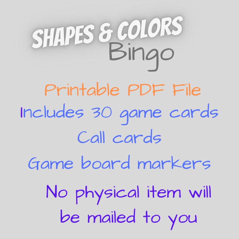 Shapes and Colors Bingo - 30 Game Boards - Call Cards and Board Markers ...
