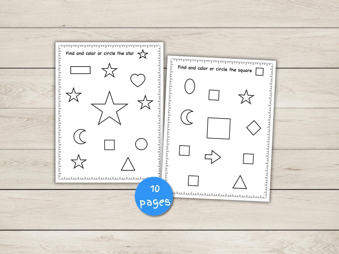 Shape Recognition Worksheets – Find and Color 10 Shapes PDF File - Etsy