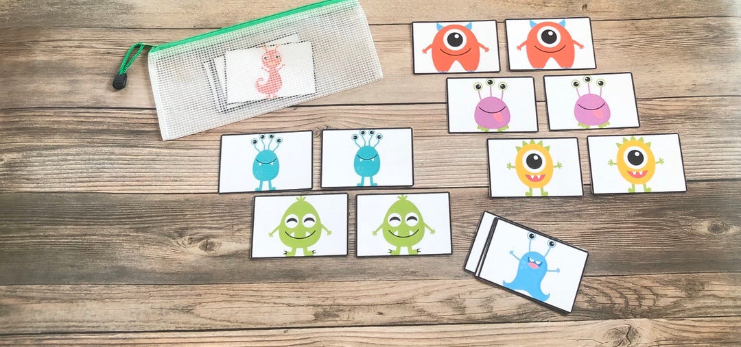 Memory Match Game - Silly Monsters - Laminated, Comes With Zip Pouch ...
