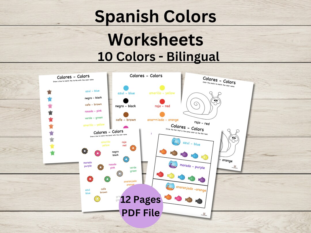 Spanish Colors Worksheets - Bilingual Worksheets- Matching, Identify ...