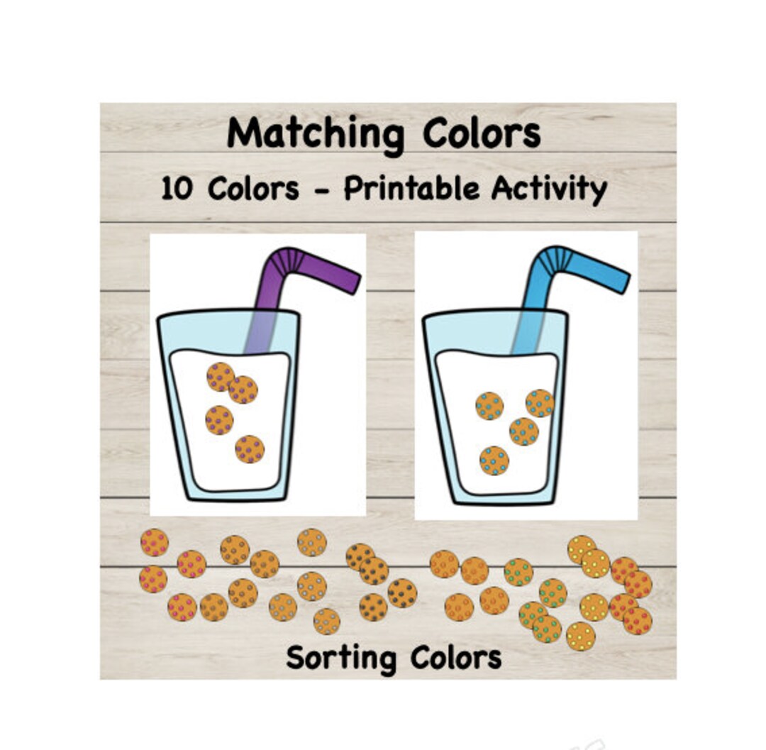 Matching Colors Sorting Colors Game Printable PDF File Milk and Cookies ...