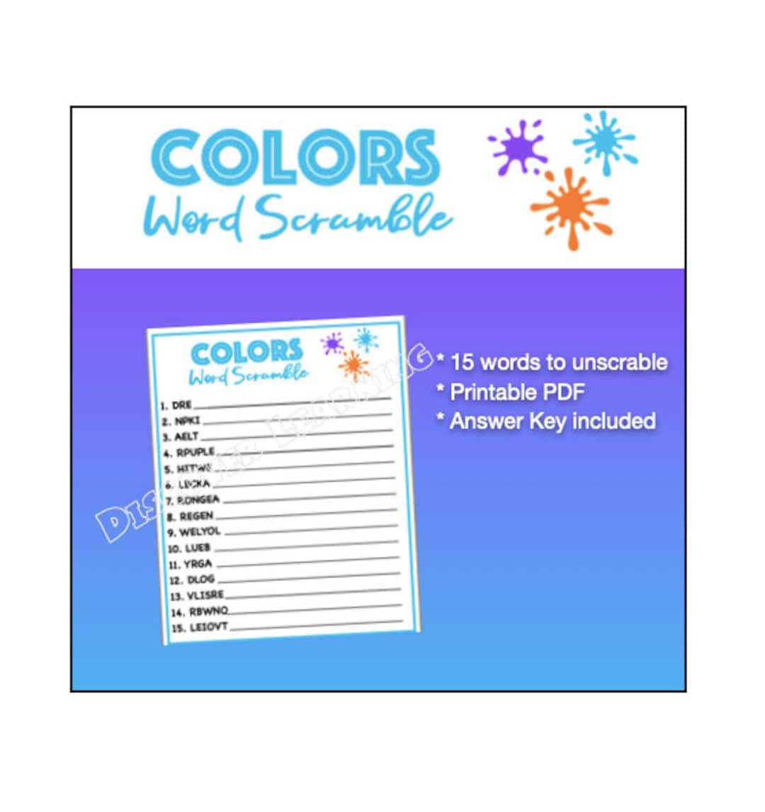 Colors Word Scramble - Printable PDF - Party Game, Classroom Game ...