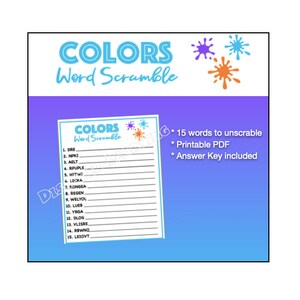 Colors Word Scramble - Printable PDF - Party Game, Classroom Game ...