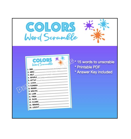 Colors Word Scramble - Printable PDF - Party Game, Classroom Game ...