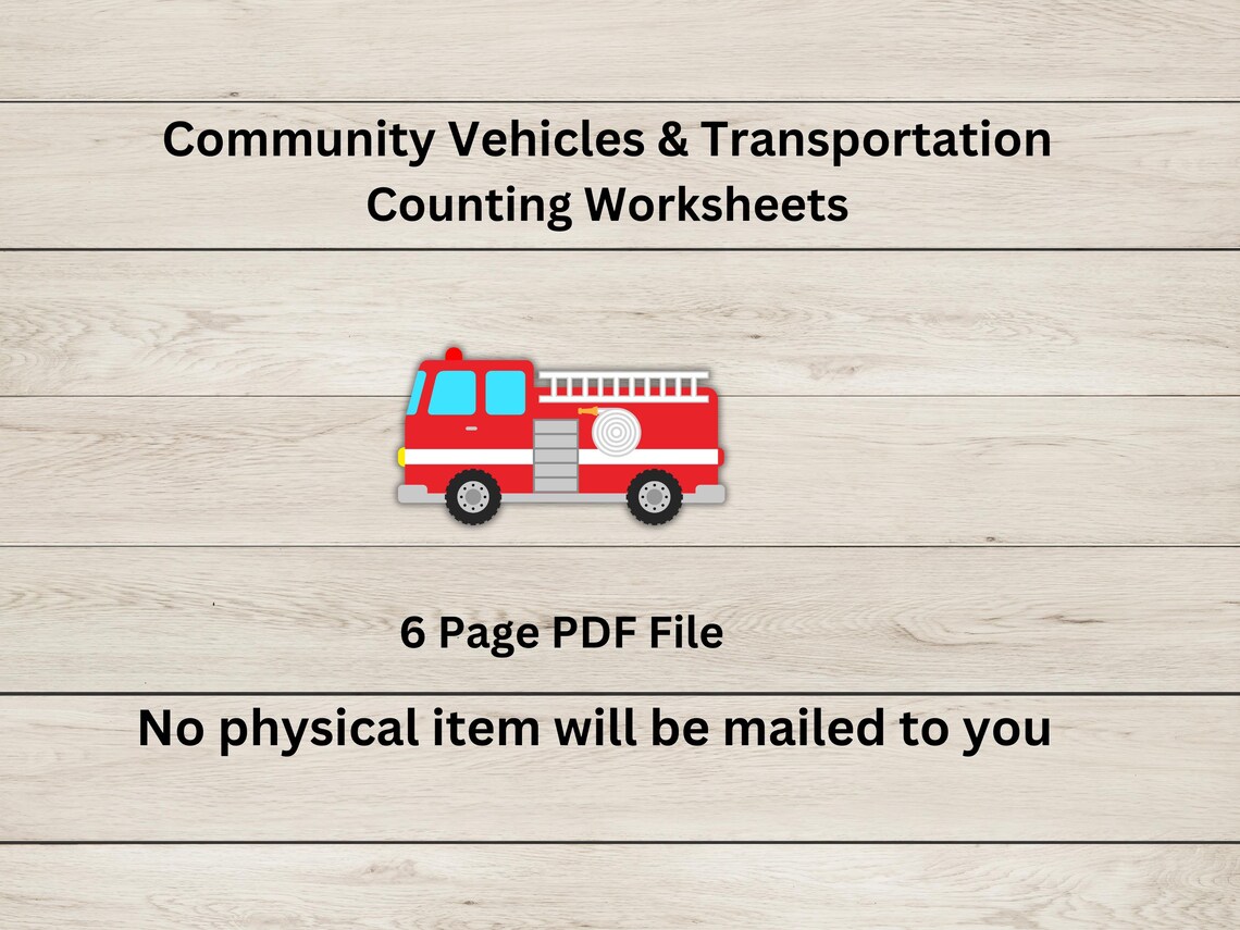 Counting Worksheets - Transportation and Community Vehicles - Etsy