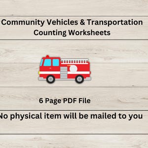 Counting Worksheets - Transportation and Community Vehicles - Etsy