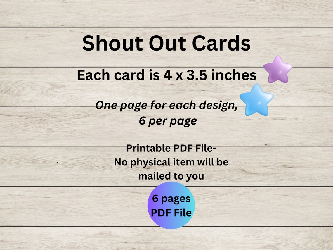 Teacher Shout Out Cards Stars Parent Shout Out Cards Printable PDF File ...