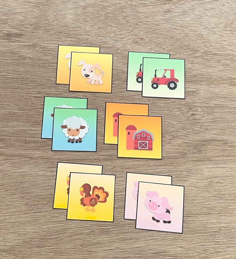 Farm Animals Memory Match Card Game - Laminated, Comes With Zip Pouch ...