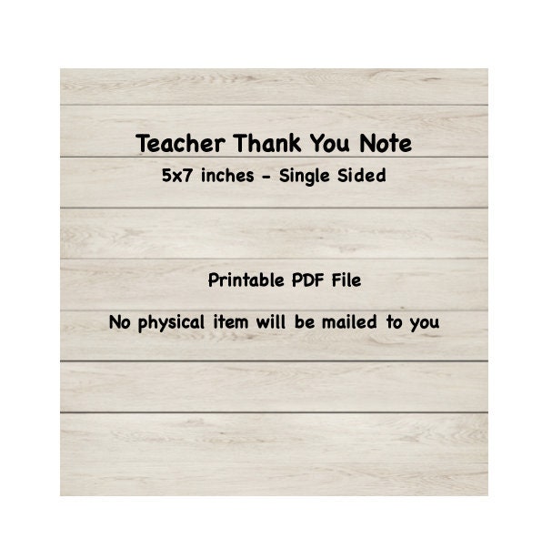Teacher Thank You Note Printable PDF File Note Card 5x7 Inch - Etsy
