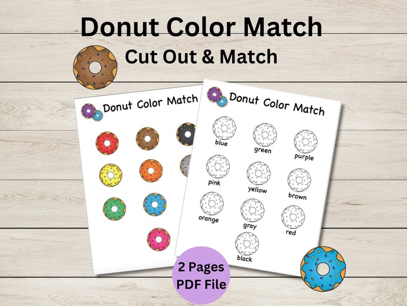 Donut Color Match Activity: Cut & Paste Printable (PDF File) - Etsy