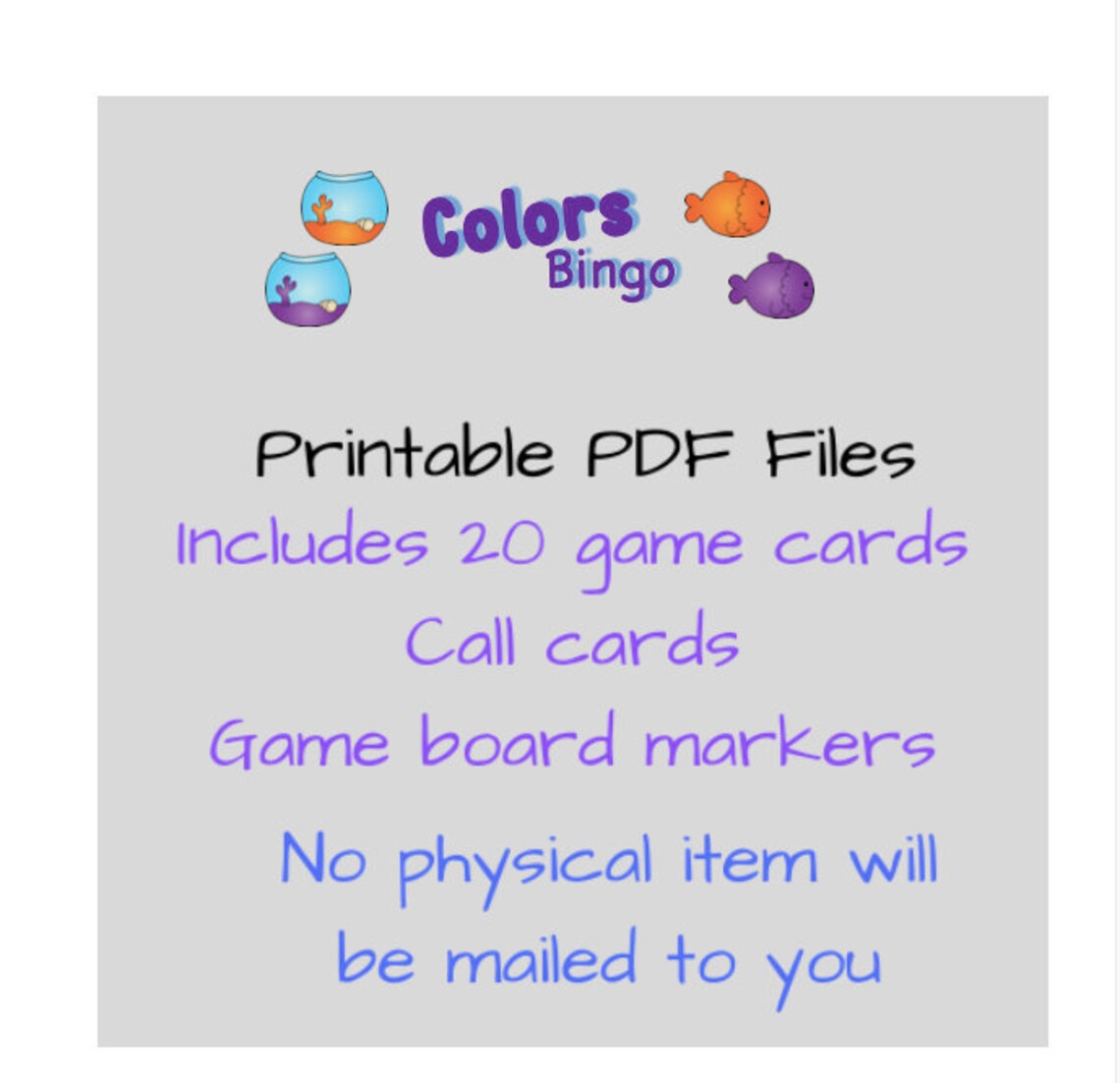 Colors Bingo - 20 Different Game Boards - Call Cards and Game Board ...