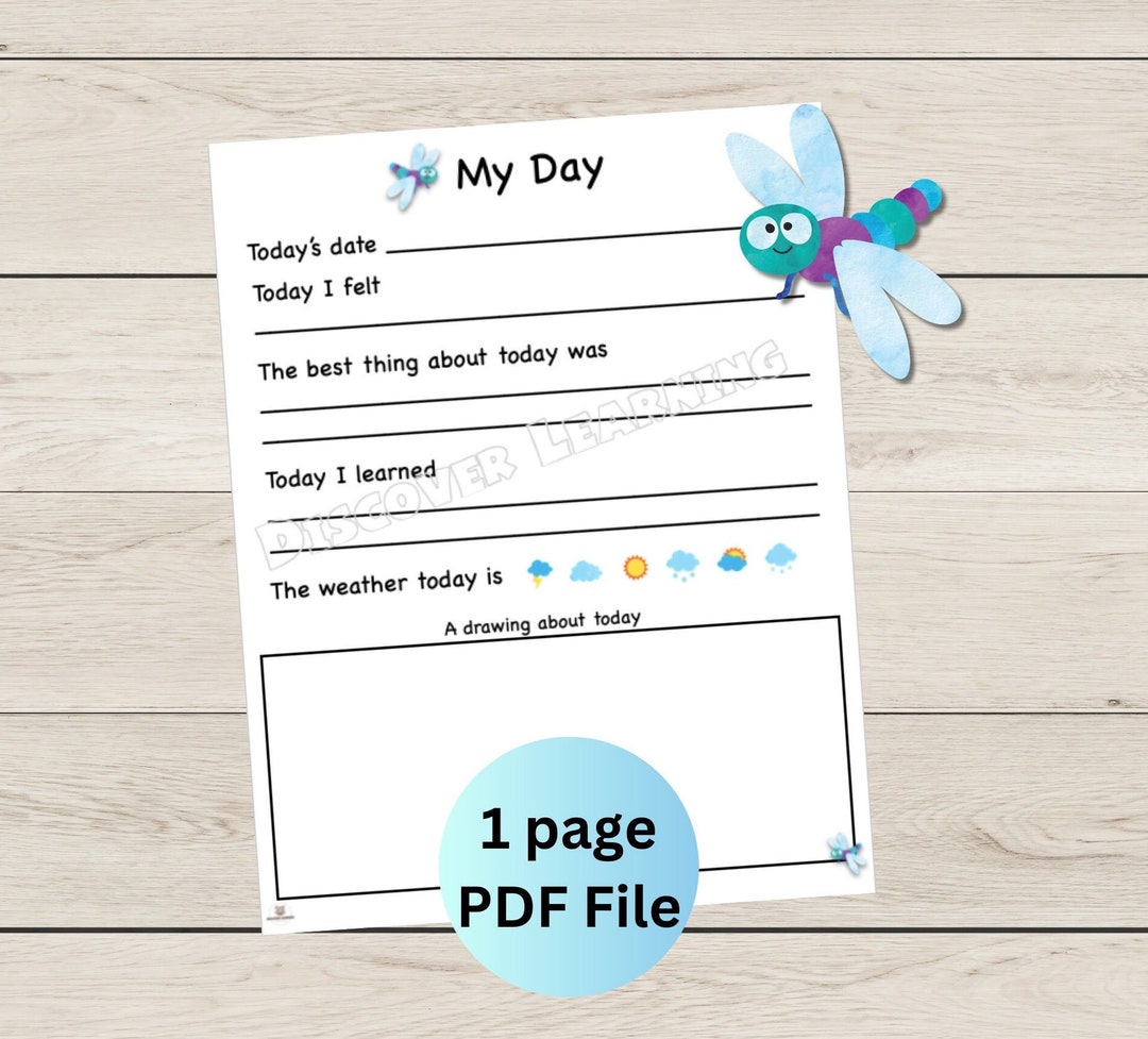 Kids Printable Daily Journal - Dragonfly - My Day Journal Prompts - PDF ...