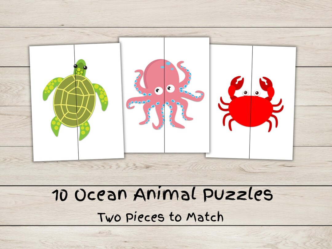 10 Ocean Animal Puzzles - Matching Game - Printable Activity - Etsy