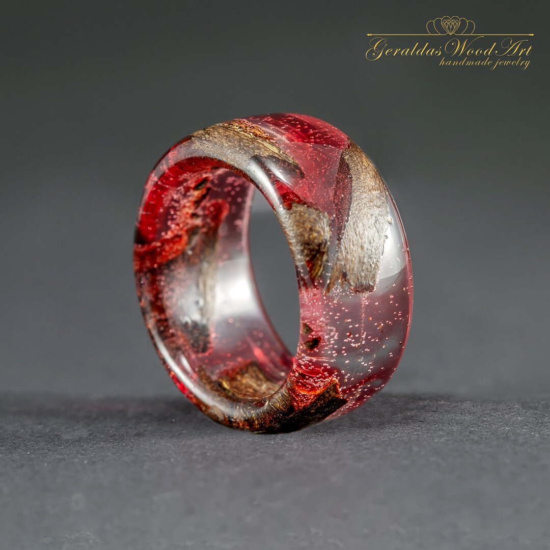 Wood Resin Ring Red Ring Wooden Ring Minimalist Ring Gift for Her and ...
