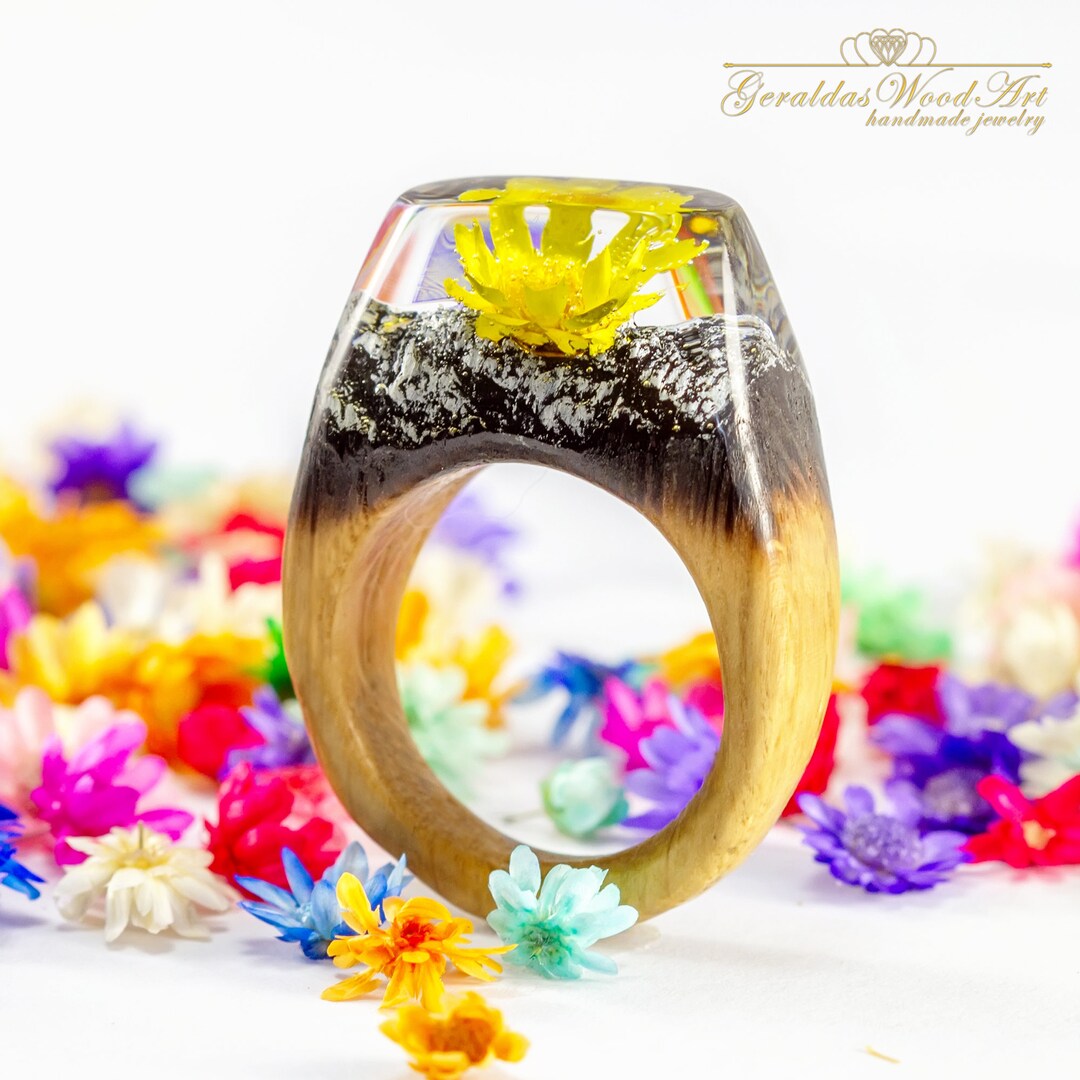 Ring Wood Resin Fire Ring Burnt Wood Ring Flower Ring Charred Ring ...