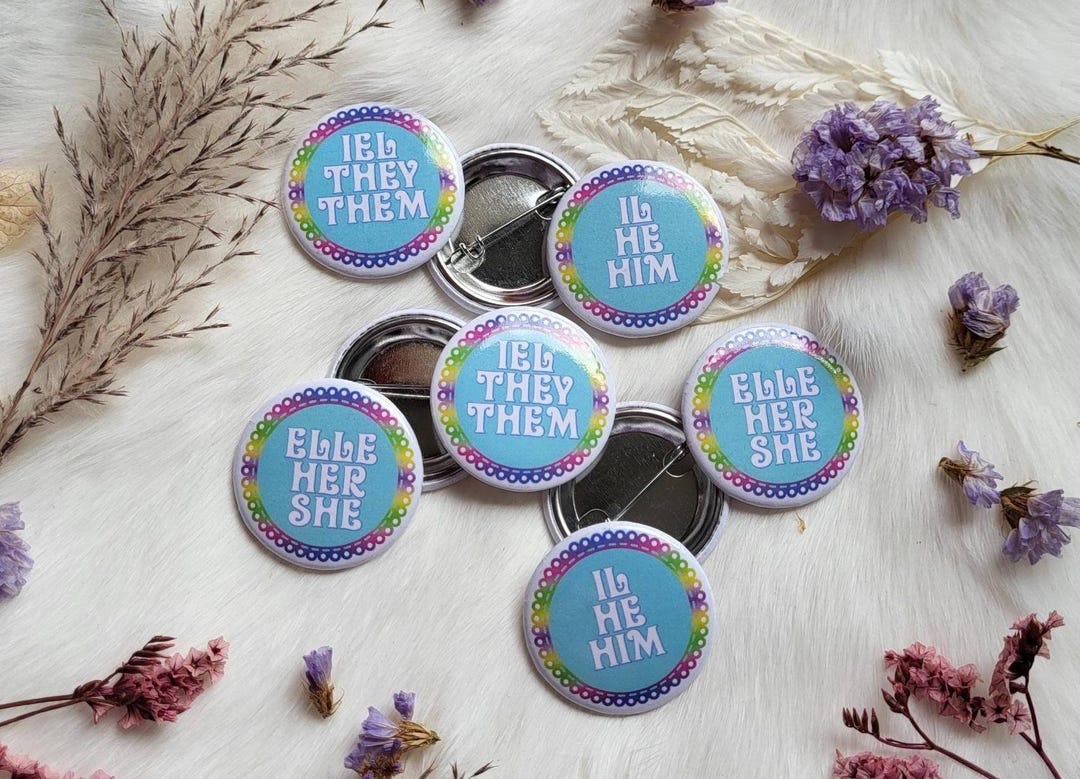 Bilingual Pronoun Pin: English French, Colorful Rainbow Design - Etsy ...