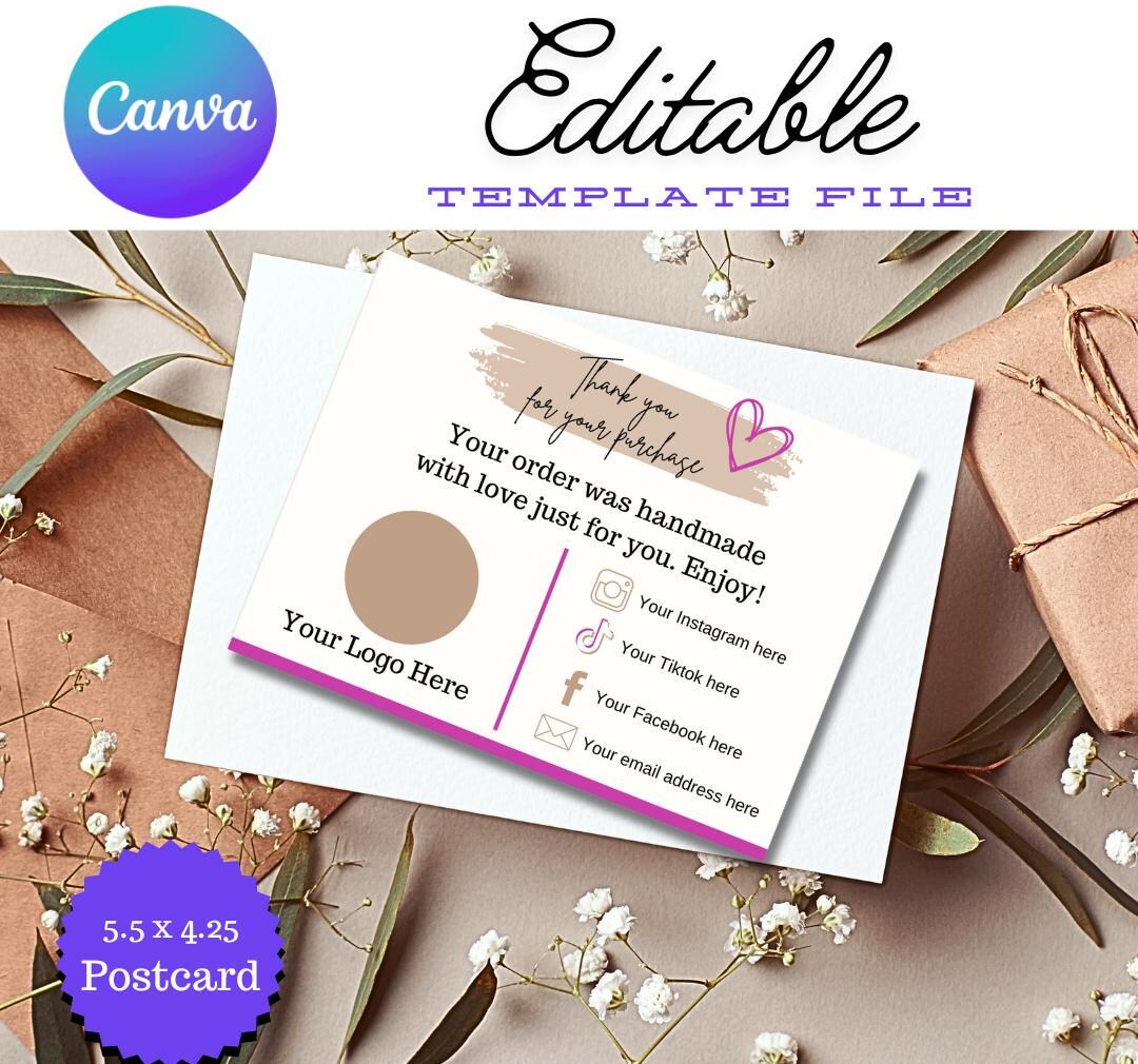 Editable Thank You Card Template | Customizable Canva Template | 5.5 X ...