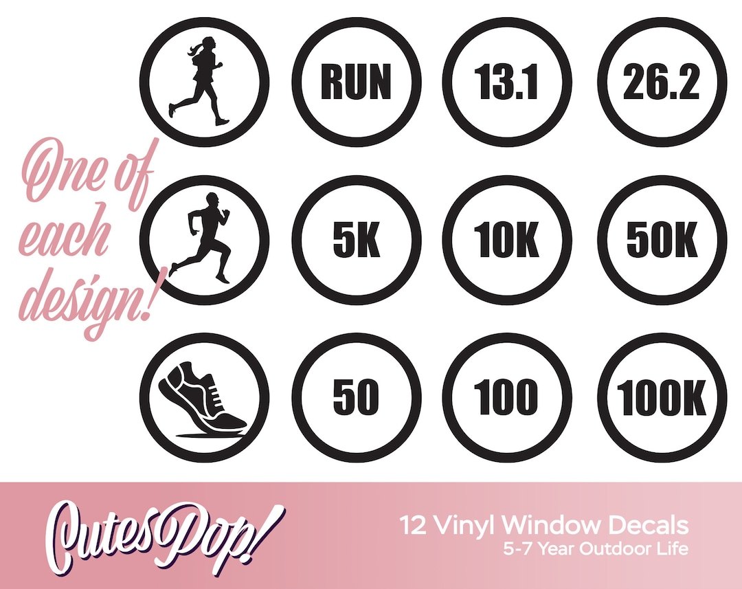 SET OF TWELVE 3in Running Vinyl Decal Window Stickers, 5K, 10K, 13.1 ...