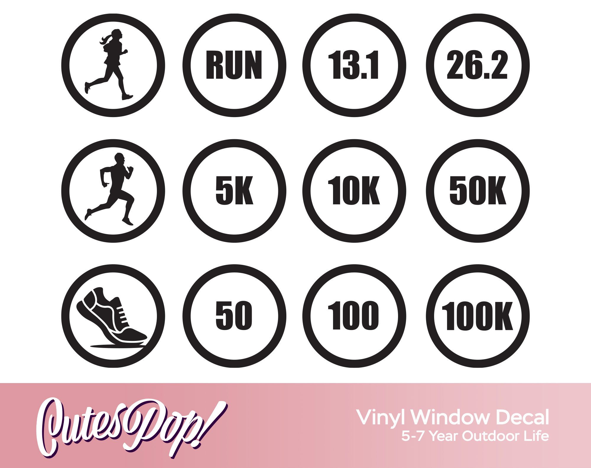 Running Vinyl Decal 3" Window Stickers, 5K, 10K, 13.1 Mile, 26.2 Mile ...