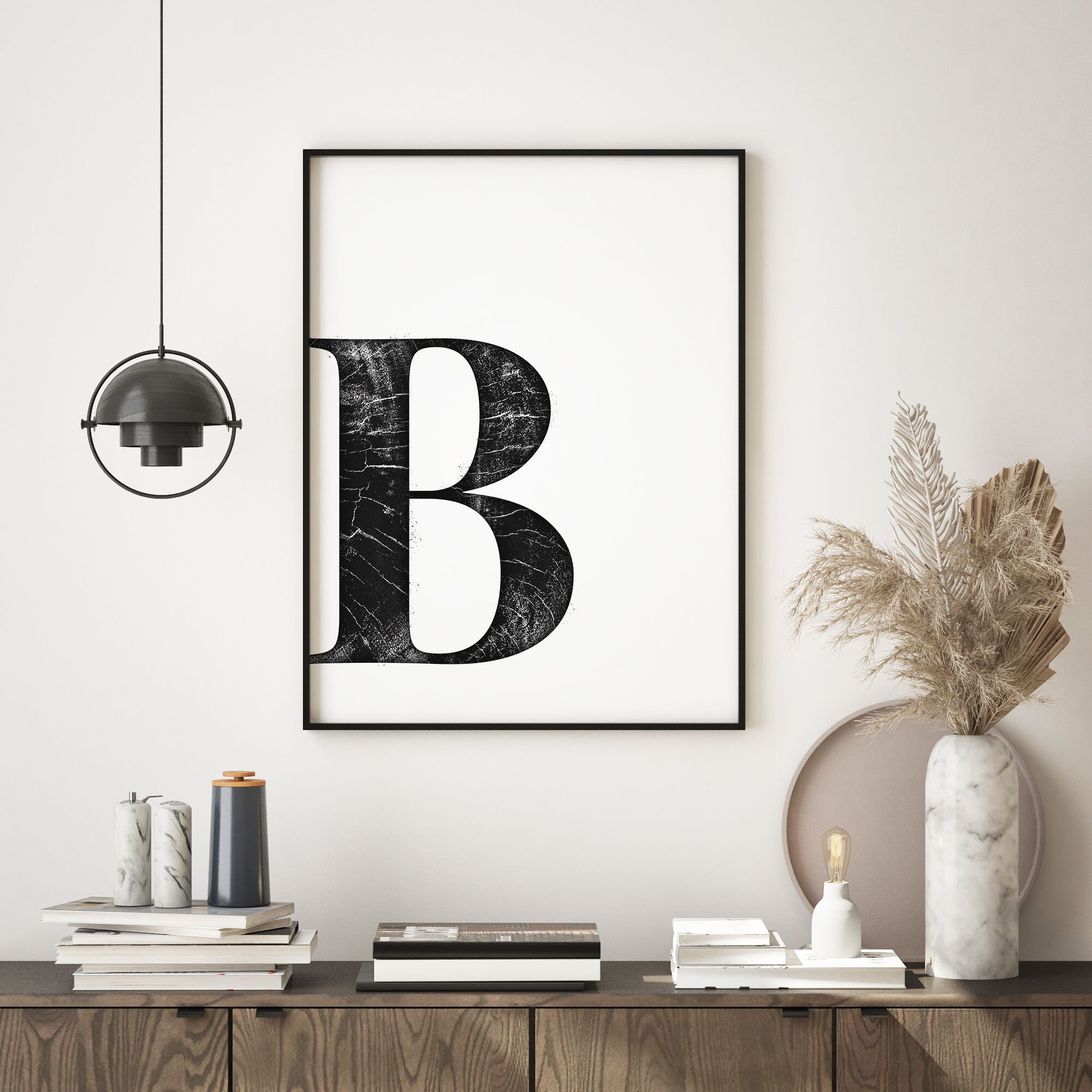 Capital Letter B Printable Art, Woodblock, Black and White, Modern Art ...