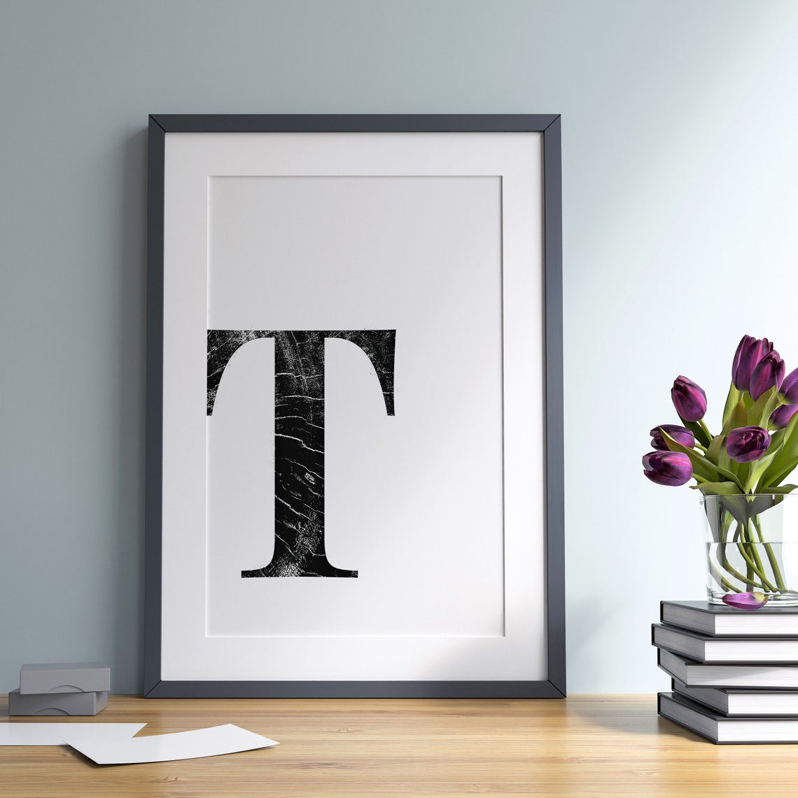 Capital Letter T Printable Art, Woodblock, Black and White, Modern Art ...