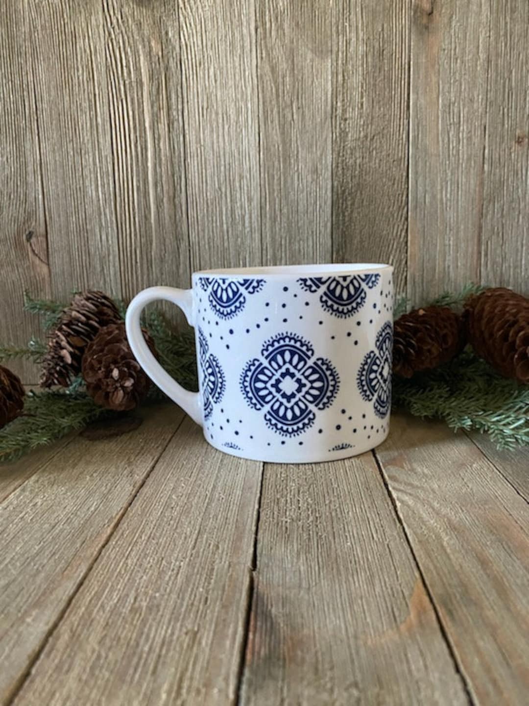 Fiorella Blue Medalliondesign on White Large Coffee Mug - Etsy