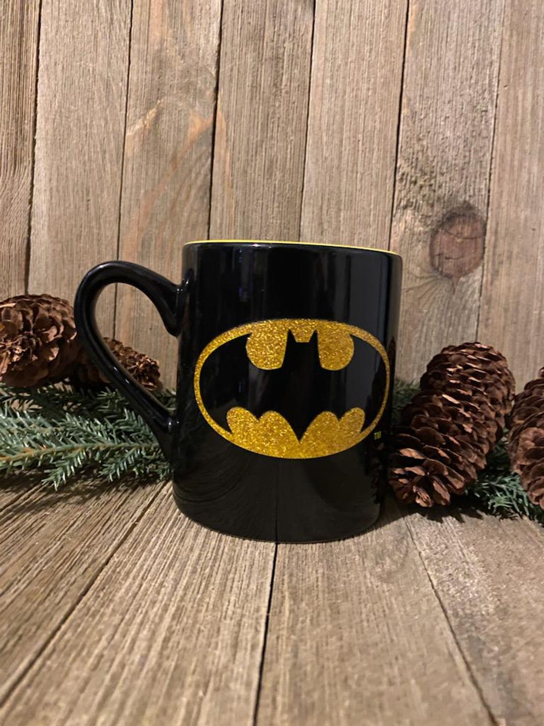Batman Black Yellow Glitter Logo Symbol Coffee Mug DC Comics - Etsy