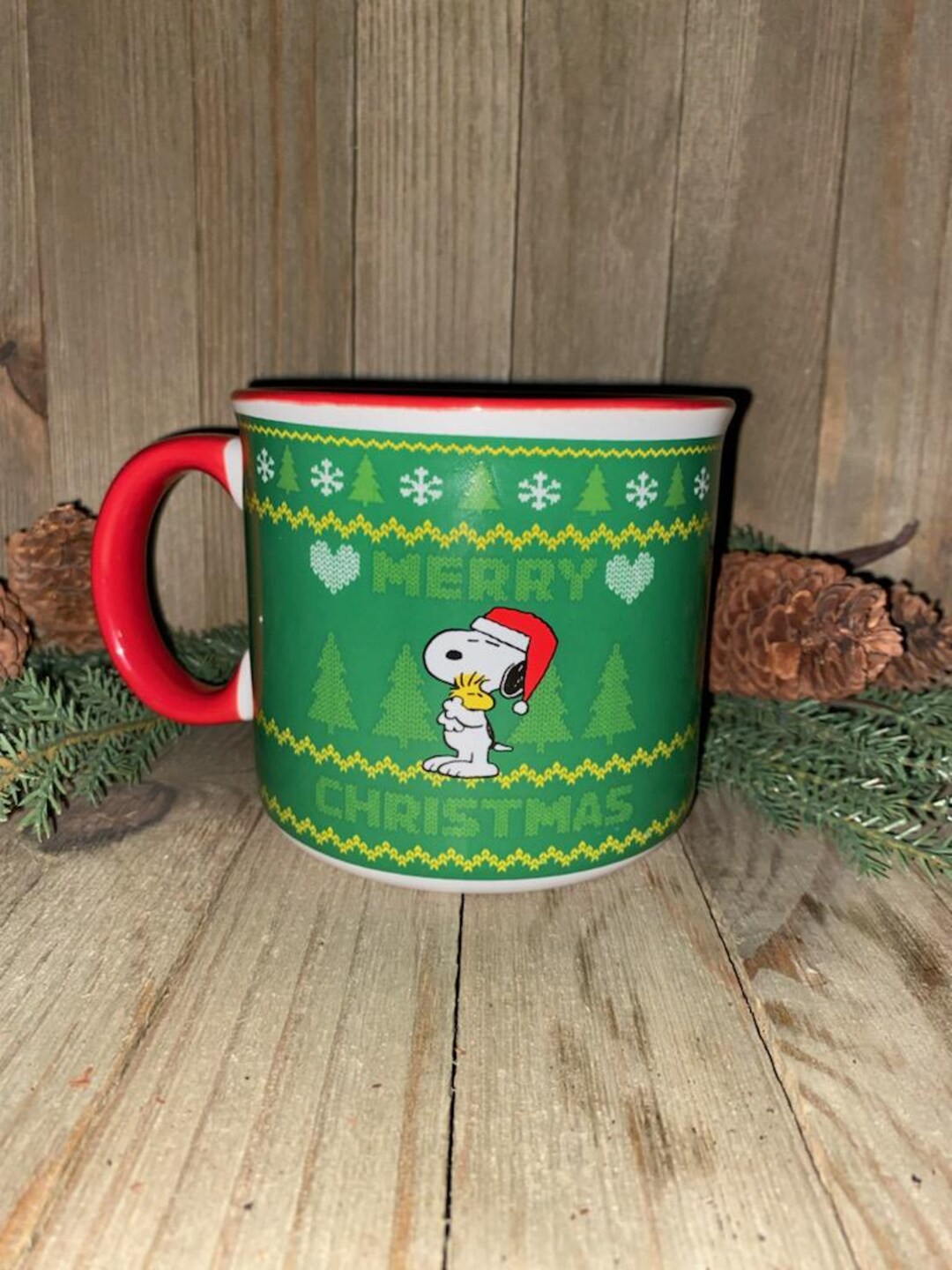 PEANUTS Merry Christmas Snoopy Woodstock Large Holiday Coffee Mug - Etsy