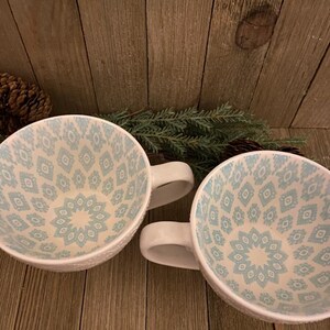 2 Signature Housewares Mug Cup Pad Print Embossed 14oz Footed Coffee ...