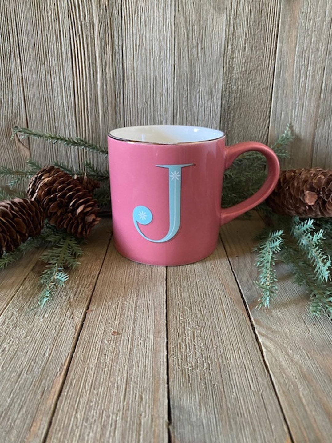 Opalhouse Inital Monogram J Pink and Gold Coffee Mug - Etsy