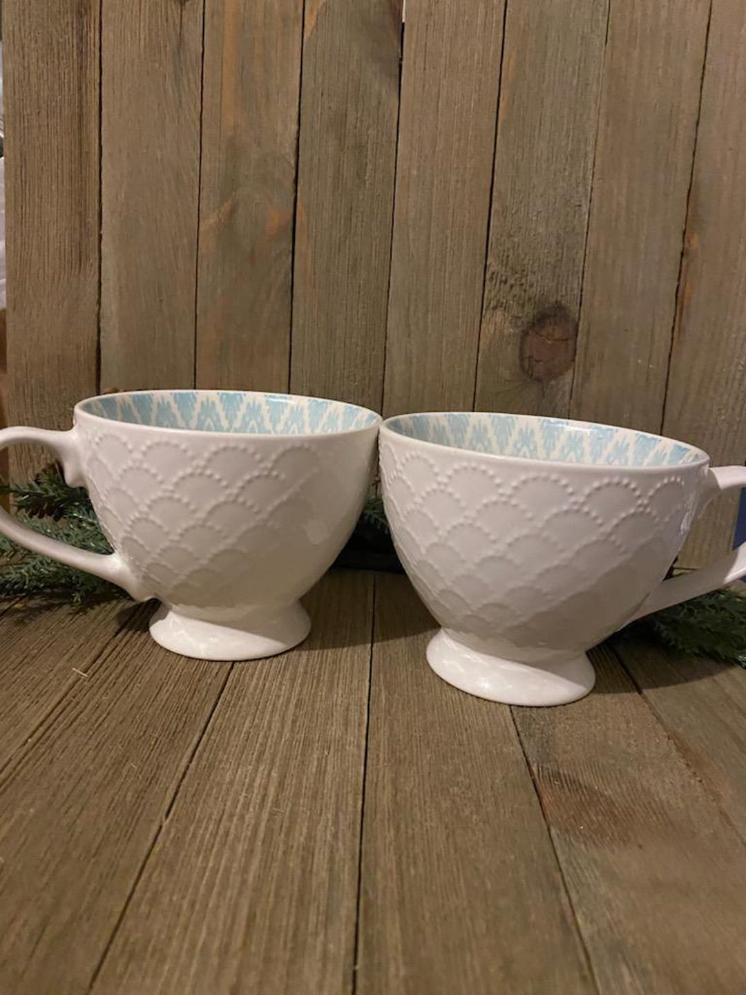 2 Signature Housewares Mug Cup Pad Print Embossed 14oz Footed Coffee ...