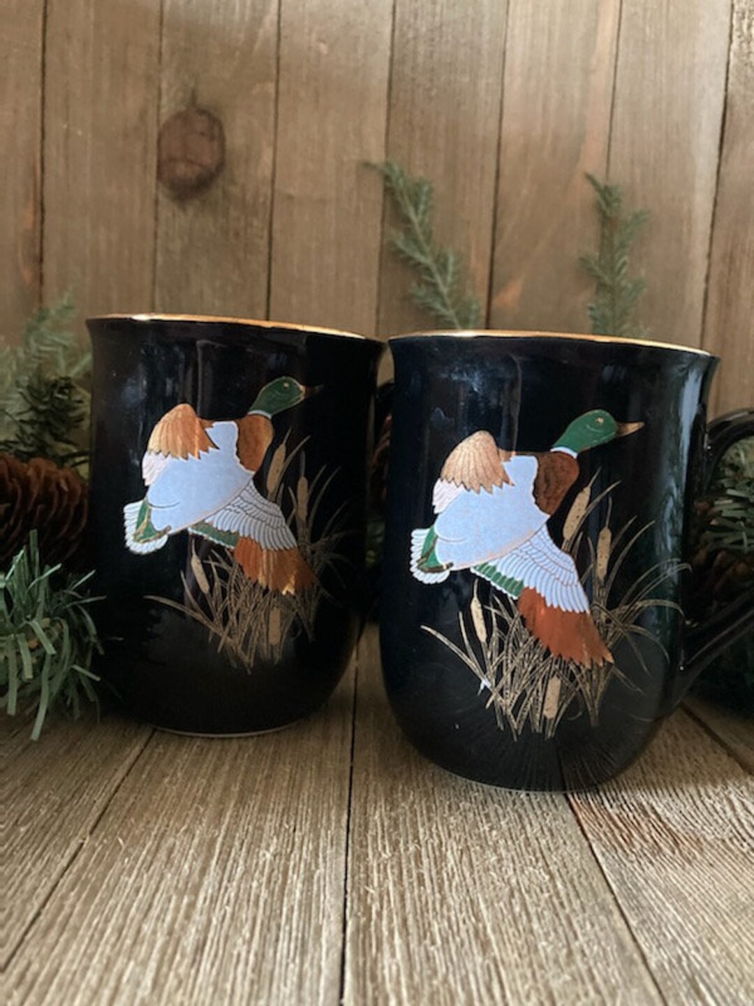 Otagiri Mallard Duck Coffee Mugs, Set of 2, Black and Gold - Etsy